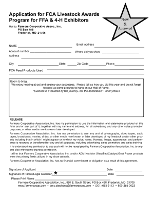 Fillable Online Application for FCA Livestock Awards Program for FFA ...
