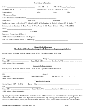 Fillable Online new patient intake Packet (PDF) - Visionary Eye Center ...