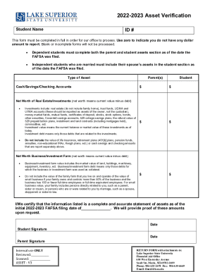 Fillable Online 2022-2023 Asset Verification Form-REQUIRED INFORMATION ...