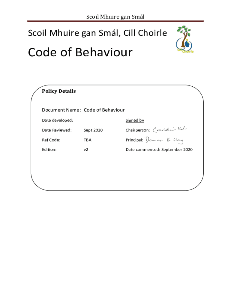 Fillable Online Code of Behaviour and Discipline Rules at Scoil Mhuire ... Fax Email Print ...