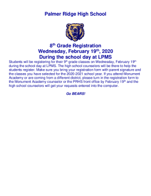 Fillable Online Palmer Ridge High School 8th Grade Registration ... Fax Email Print - pdfFiller