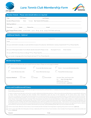 Fillable Online Lara Tennis Club Membership Form Fax Email Print - pdfFiller