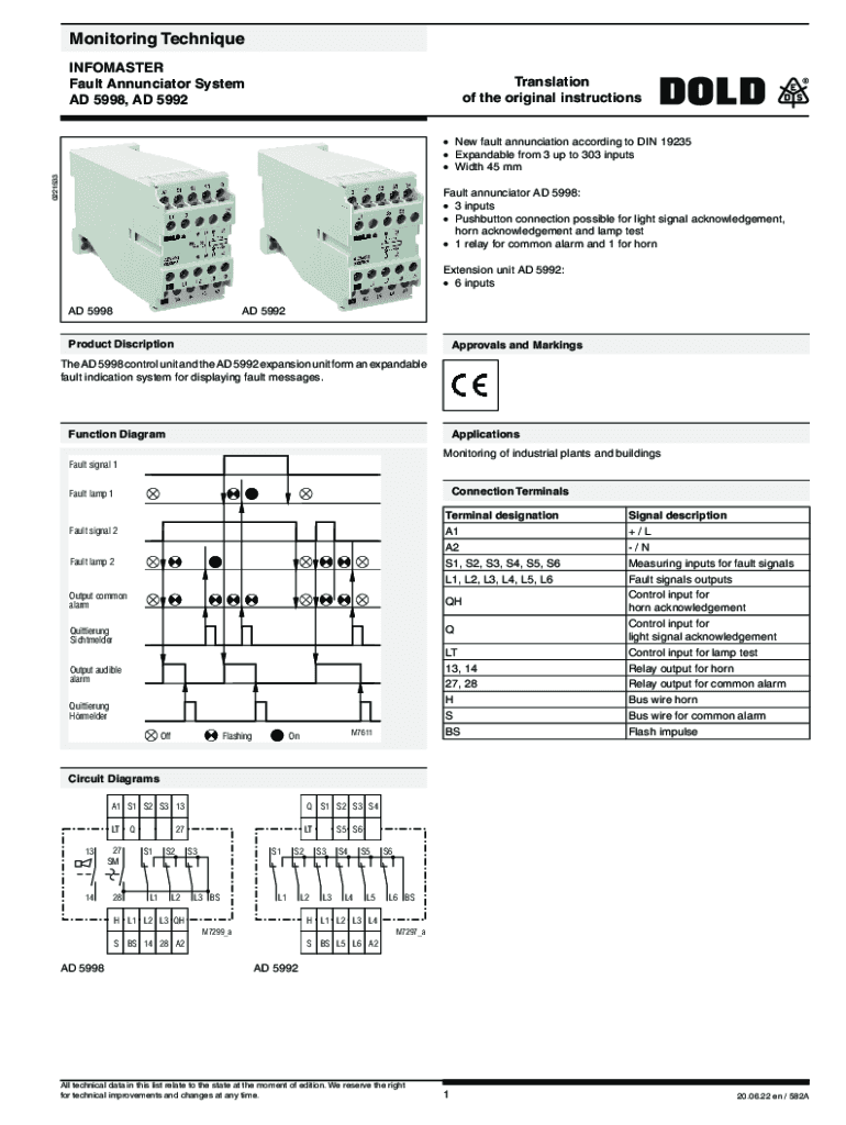 Fillable Online Fault Annunciator System AD 5998, AD 5992; INFOMASTER ...