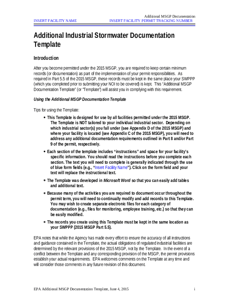 Assistance Tools for Industrial Stormwater General Permit Doc Template | pdfFiller
