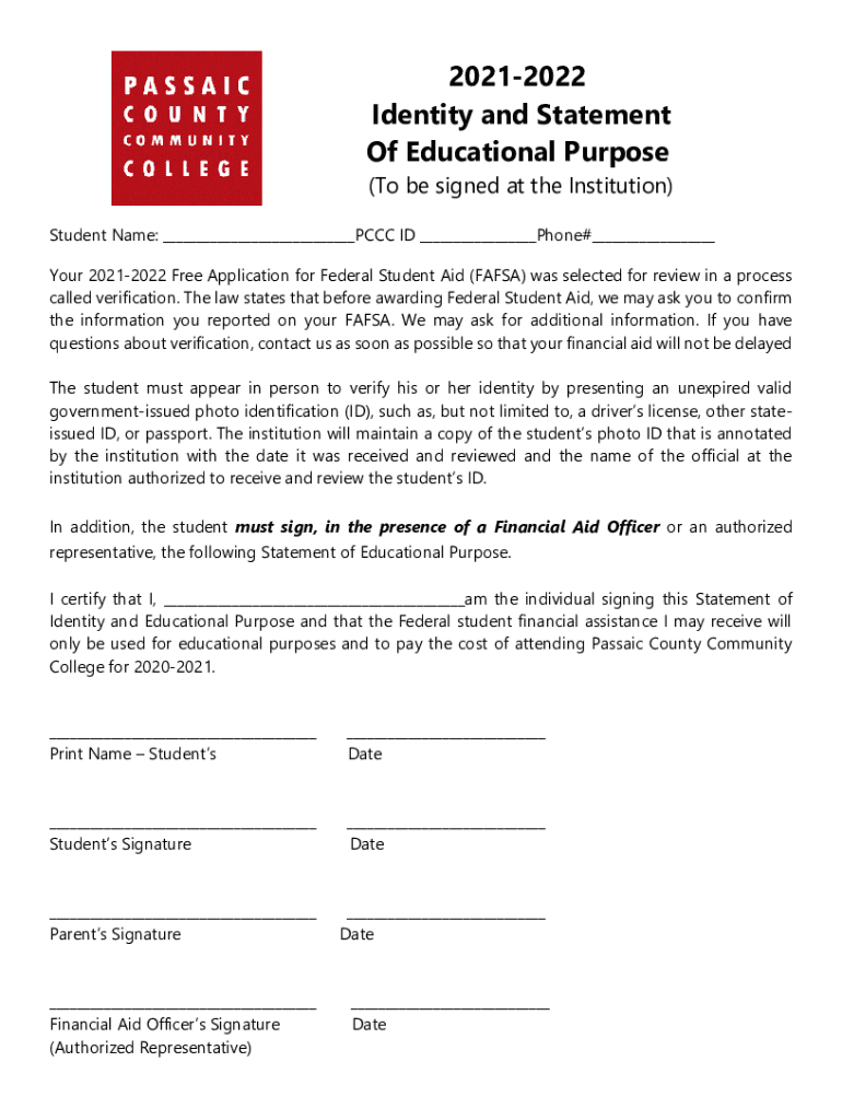 Fillable Online 2022-2023 Identity and Statement Of Educational Purpose ...