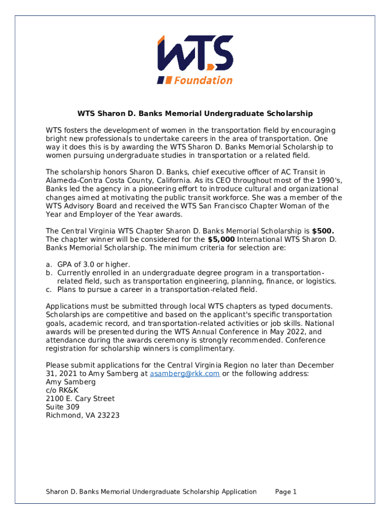 Sharon D. Banks Memorial Undergraduate Scholarship - StudyLib Doc ...