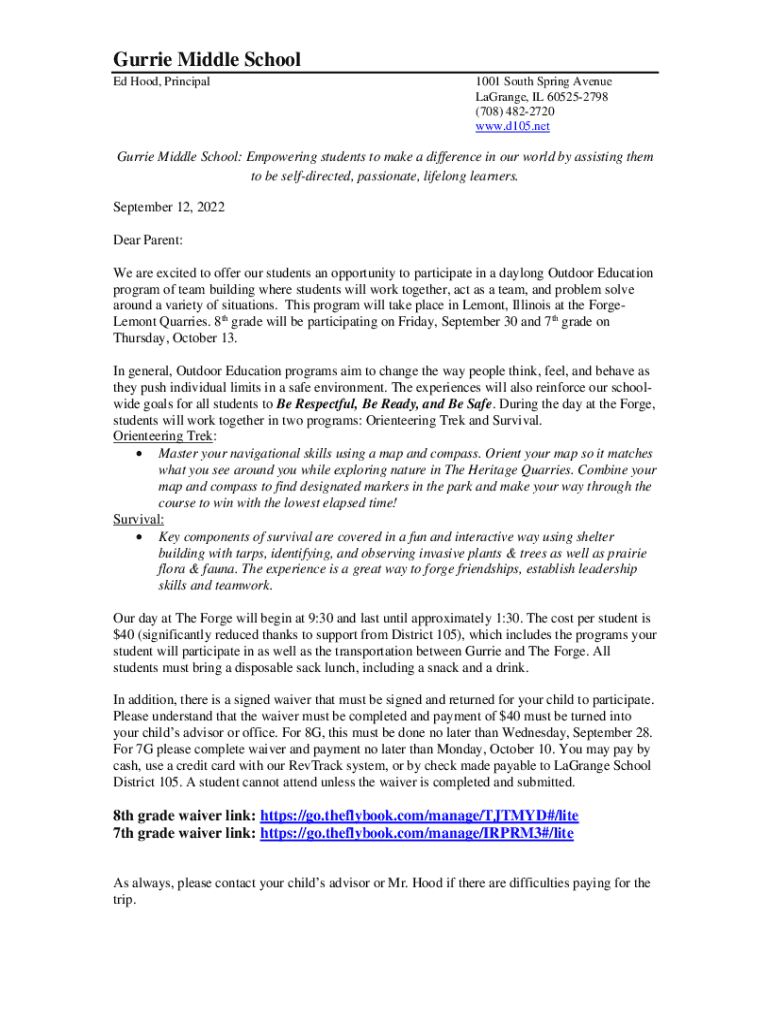 Fillable Online Gurrie Middle School - La Grange School District 105 ...