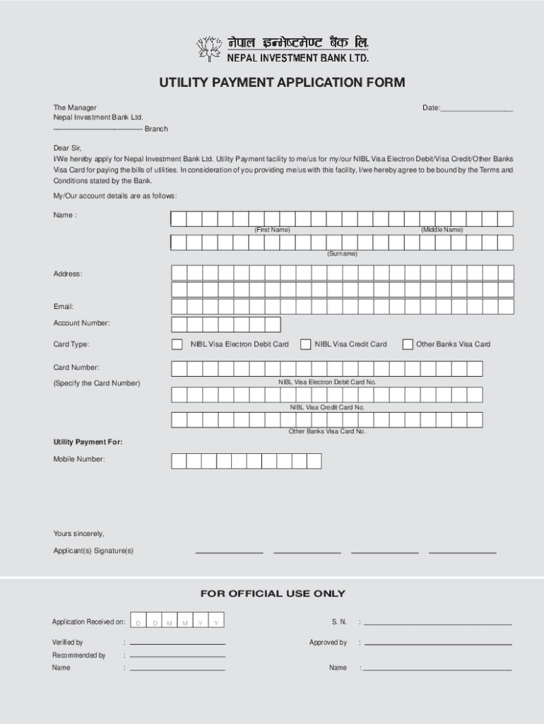 Fillable Online Utility Payment App form - Nepal Investment Bank Fax Email Print - pdfFiller