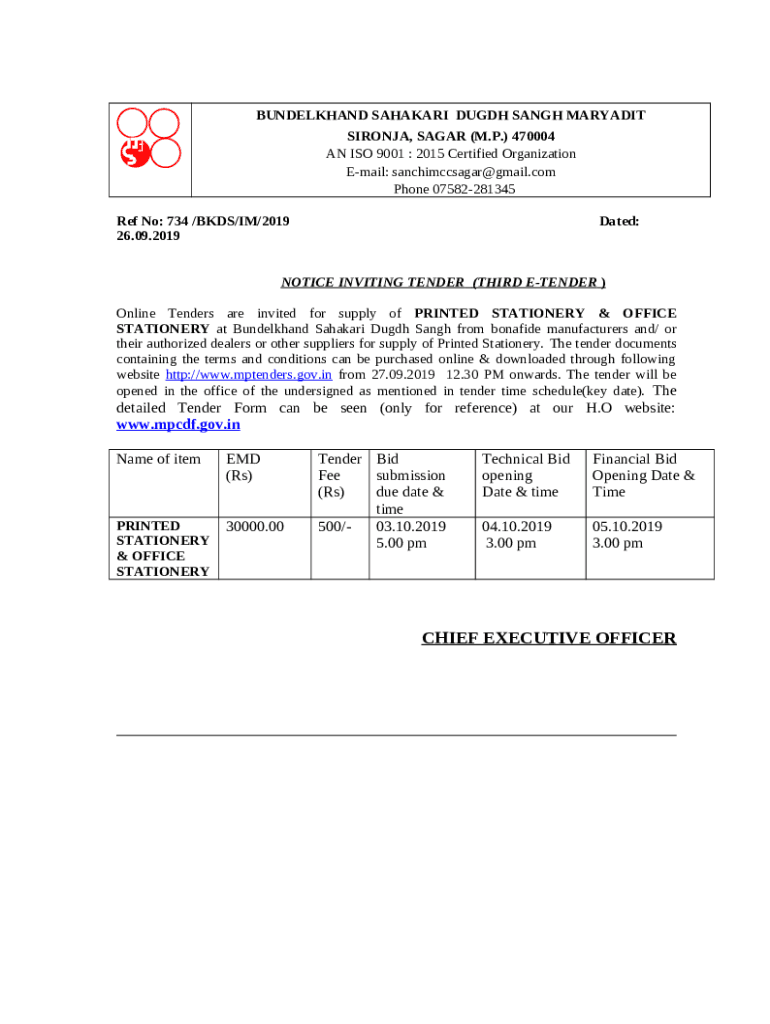 Profile Sheets Tender Ist Call, at Bundelkhand Sahakari ... Doc ...