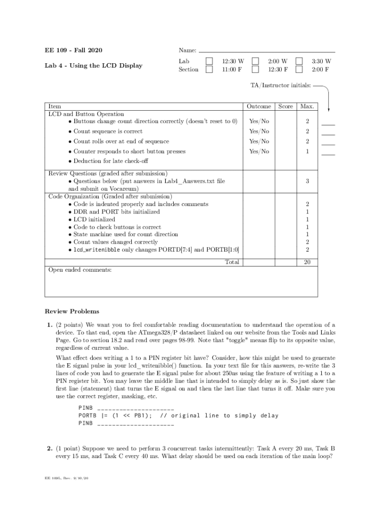 Fillable Online EE 109 - Fall 2020 Name: Thermostat Project Lab 12:30 W 2 ... Fax Email Print ...