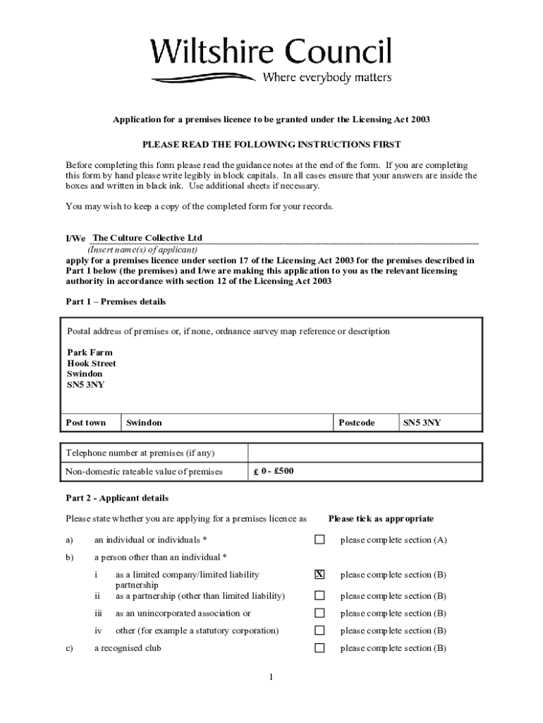 Fillable Online 1 Application for a premises licence to be granted under the ... Fax Email Print ...