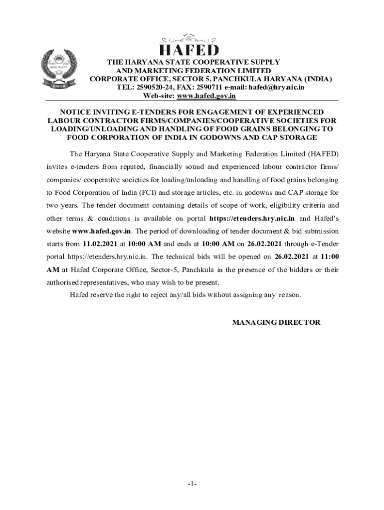 Fillable Online hafed gov PEG labour tender document Fax Email Print - pdfFiller
