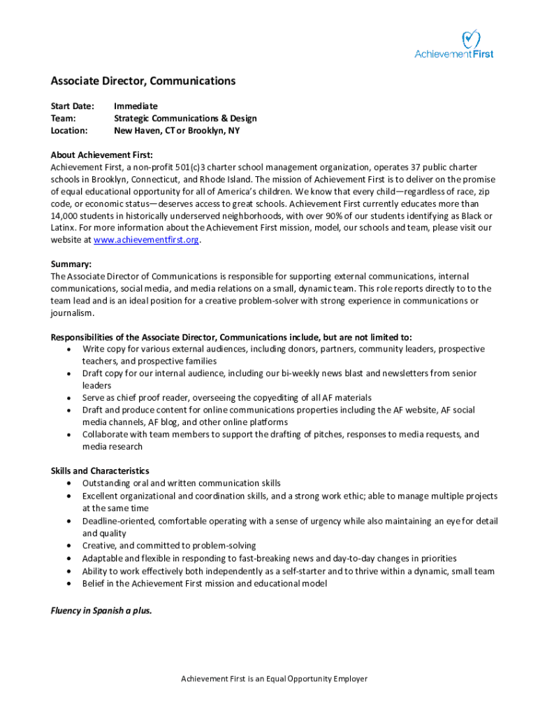 Fillable Online Assistant Director of Strategic Communications job with ...