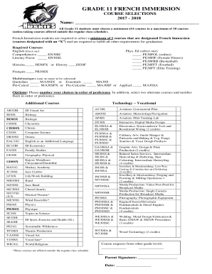 Fillable Online Grade 11 Course Selection General Information ...
