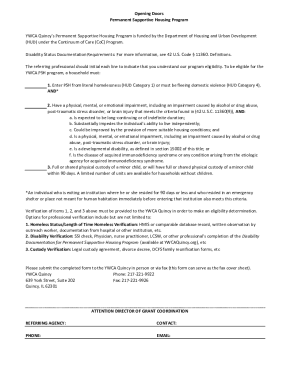 Fillable Online Opening Doors Permanent Supportive Housing ... - YWCA Quincy Fax Email Print ...
