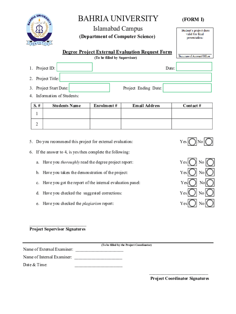 Fillable Online External Examination Request Form - Bahria University ...