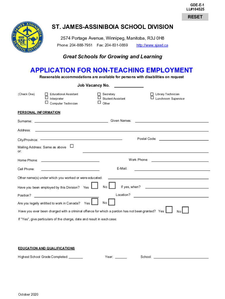 Fillable Online GDE-E-1 Application for Non-Teaching Employment.docx ...
