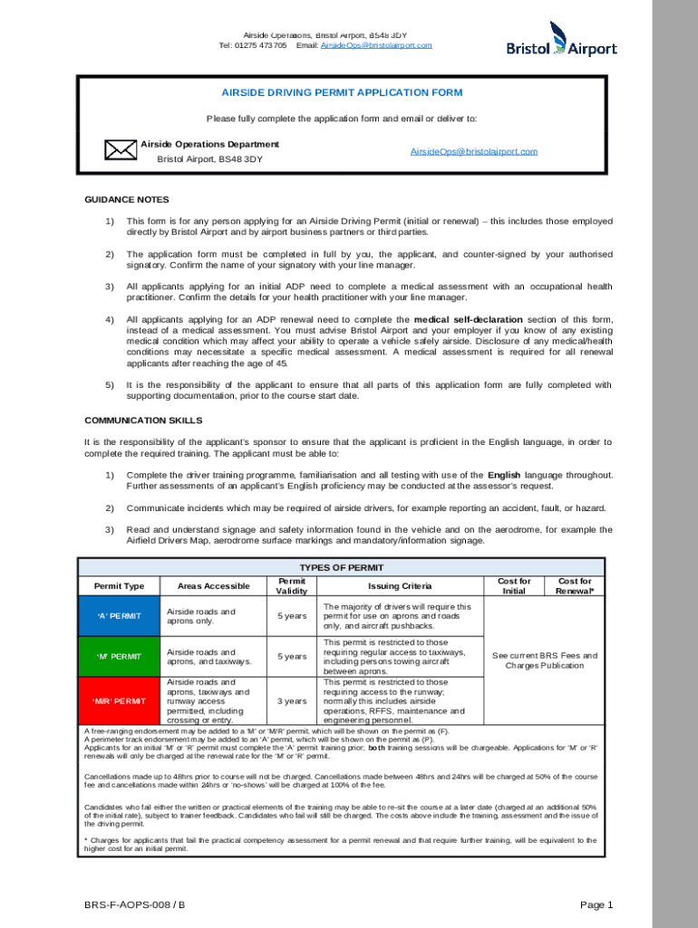 application airside vehicle permit - Bristol Airport Doc Template ...