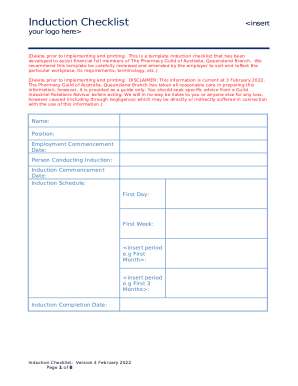 TemplateInduction checklist Doc Template | pdfFiller