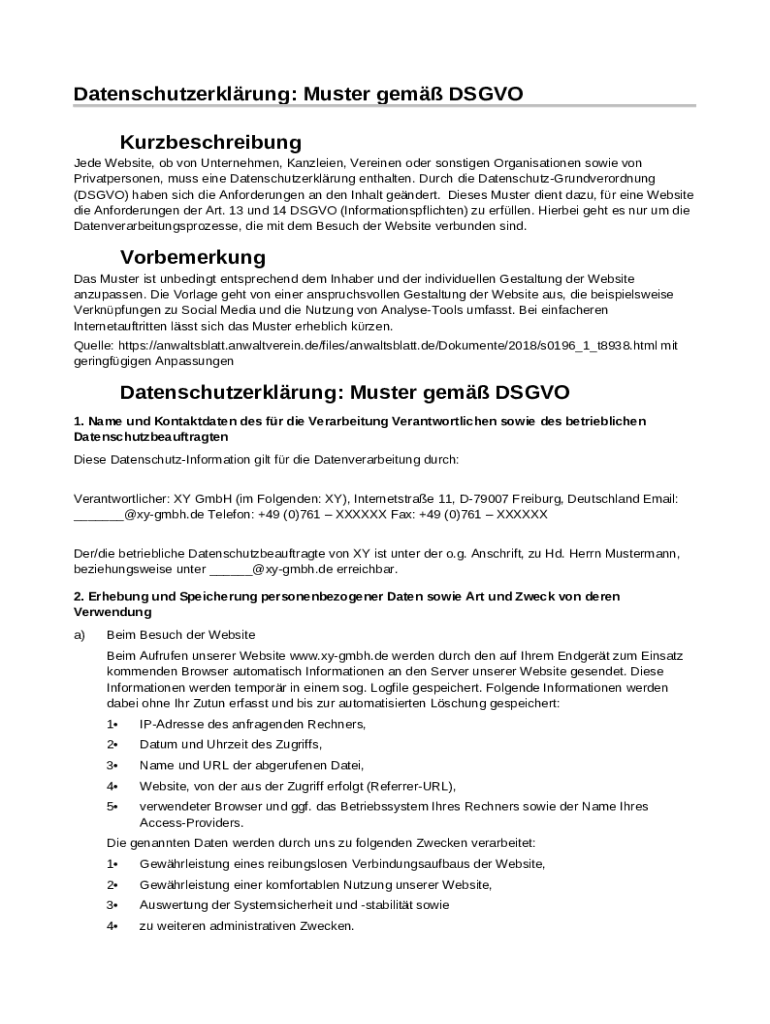 Datenschutzerklrung: Muster gem DSGVO - TK Webinare Doc Template ...