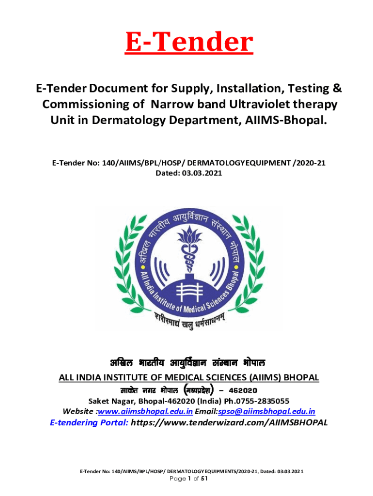 Fillable Online aiimsbhopal edu Tender Document For Supply ...