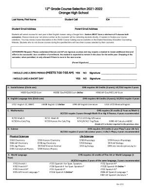 Fillable Online 2021-2022 Twelfth Grade Subject Selection Sheet Fax Email Print - pdfFiller