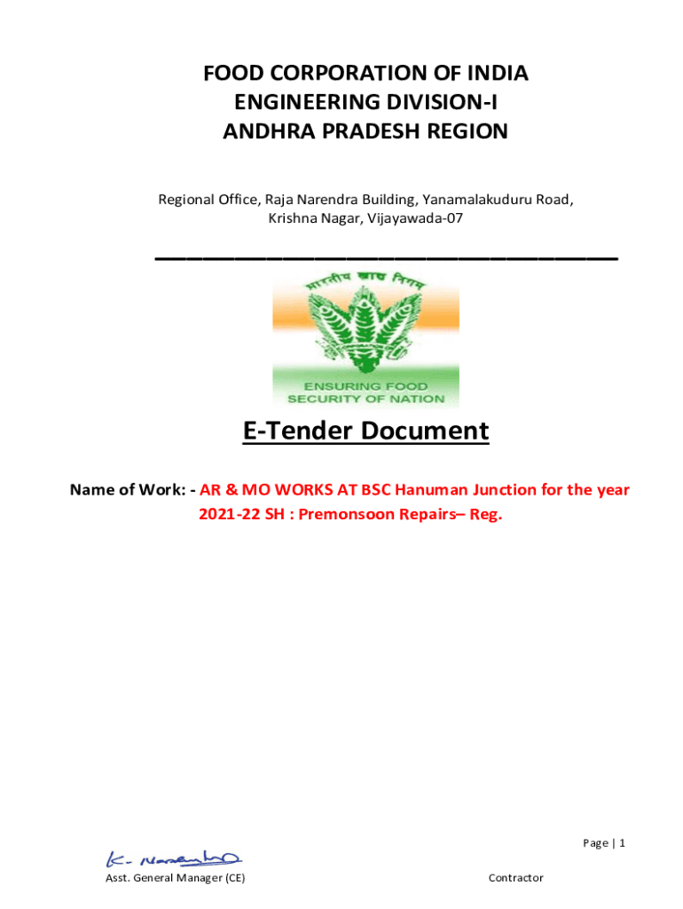 Fillable Online fci gov FOOD CORPORATION OF INDIA REGIONAL OFFICE, #74 ...