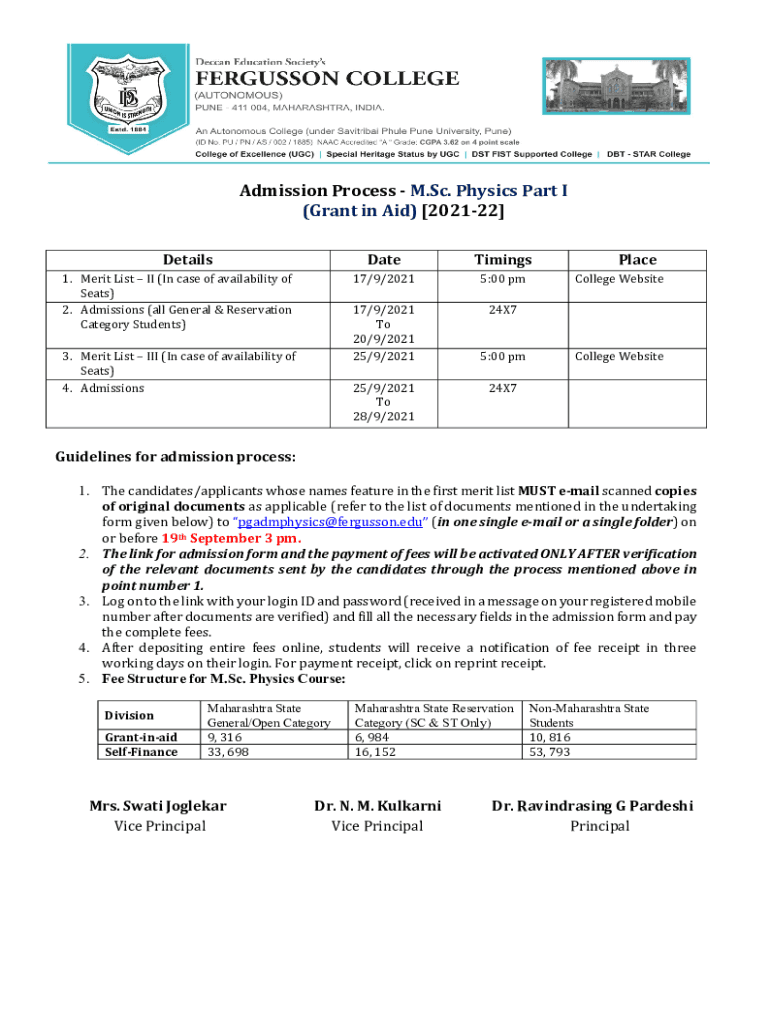 Fillable Online Admission Process - M.Sc. Physics Part I Fax Email ...