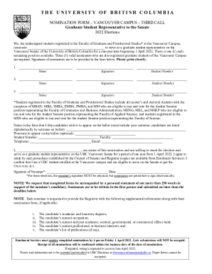 Fillable Online facultystaff students ubc NOMINATION FORM VANCOUVER ...