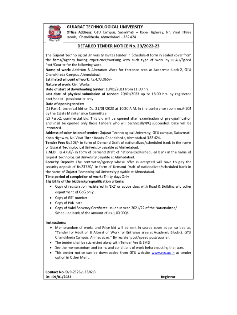 Fillable Online GUJARAT TECHNOLOGICAL UNIVERSITY Detail Tender ... Fax Email Print - pdfFiller