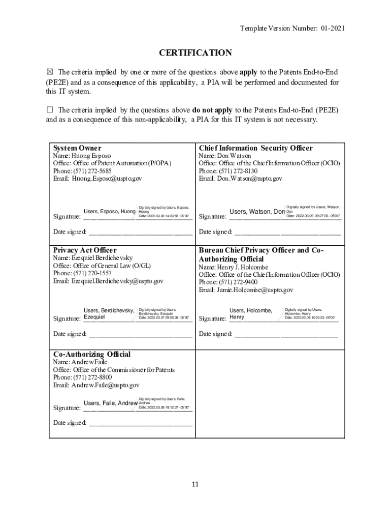 Fillable Online osec doc Privacy Impact Assessment for the Patent End ...