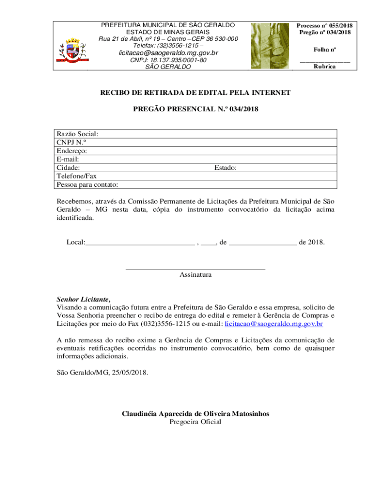Fillable Online Licitaes e Editais de So Geraldo (MG) - Alerta Licitao Fax Email Print - pdfFiller