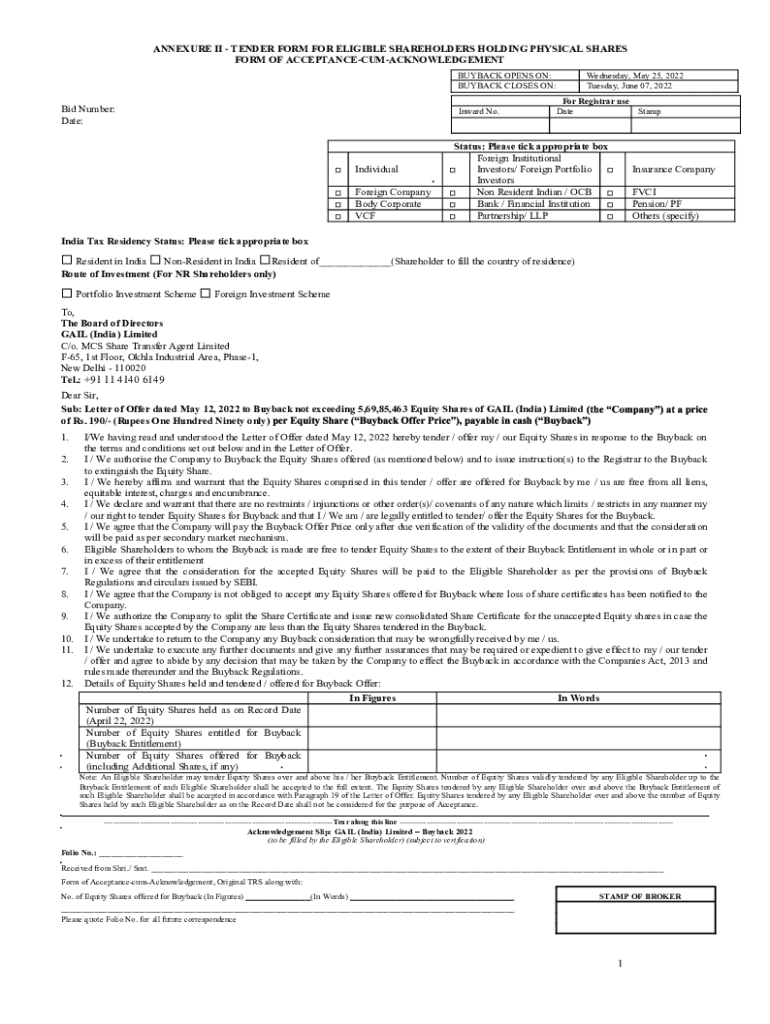 Fillable Online Tender form for Physical Shares - Wipro Fax Email Print - pdfFiller