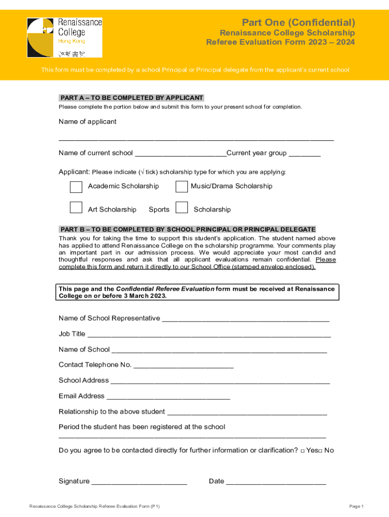 Fillable Online Renaissance College Scholarship Referee Evaluation Form (P1) 2023-2024.docx Fax ...