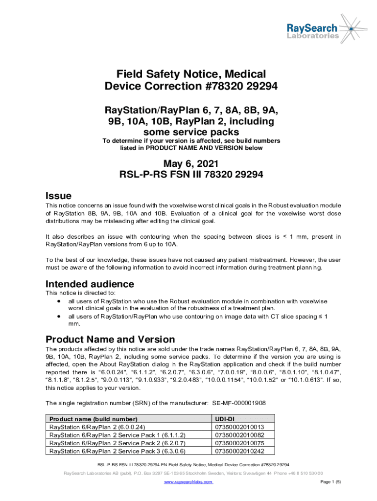 Fillable Online Field Safety Notice, Medical Device Correction #78320 ...