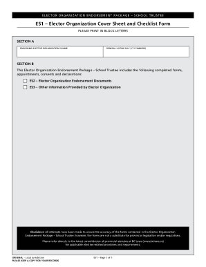 Fillable Online Use the Elector Organization Cover Sheet and Checklist ...