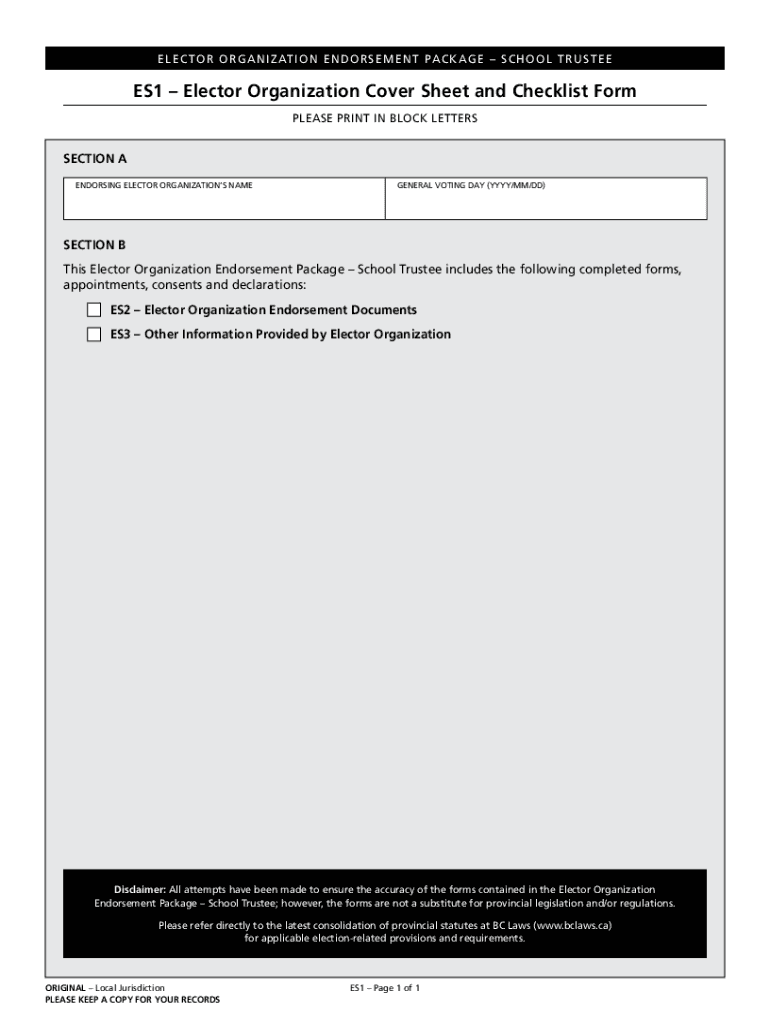 Fillable Online Use the Elector Organization Cover Sheet and Checklist ...