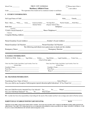 Fillable Online TROY CITY SCHOOLS Residency Affidavit Form *Child's ...