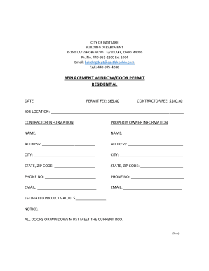 Fillable Online REPLACEMENT WINDOW/DOOR PERMIT RESIDENTIAL Fax Email ...