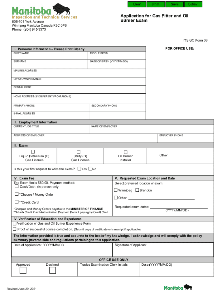 Fillable Online ITS GO Form 06 - Gas Fitter and Oil Burner Examination Application Fax Email ...