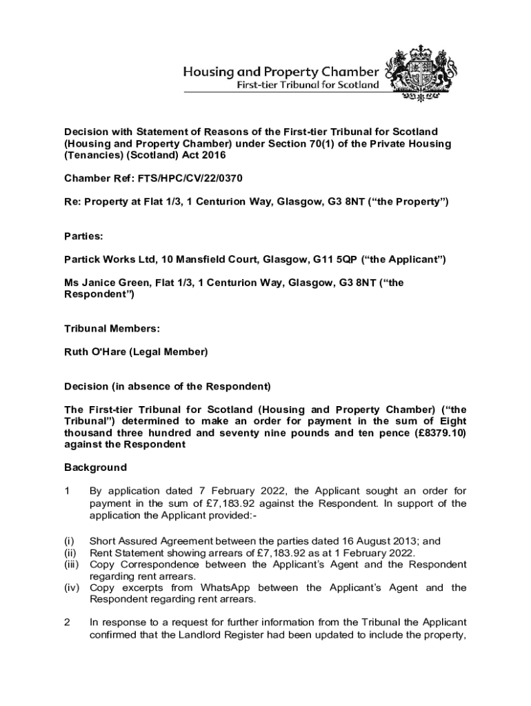 Fillable Online (Housing and Property Chamber) under Section 70(1) of ...