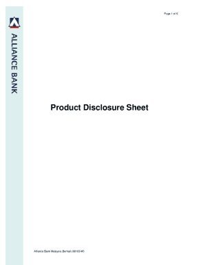 Fillable Online PRODUCT DISCLOSURE SHEET - Alliance Bank Malaysia ...