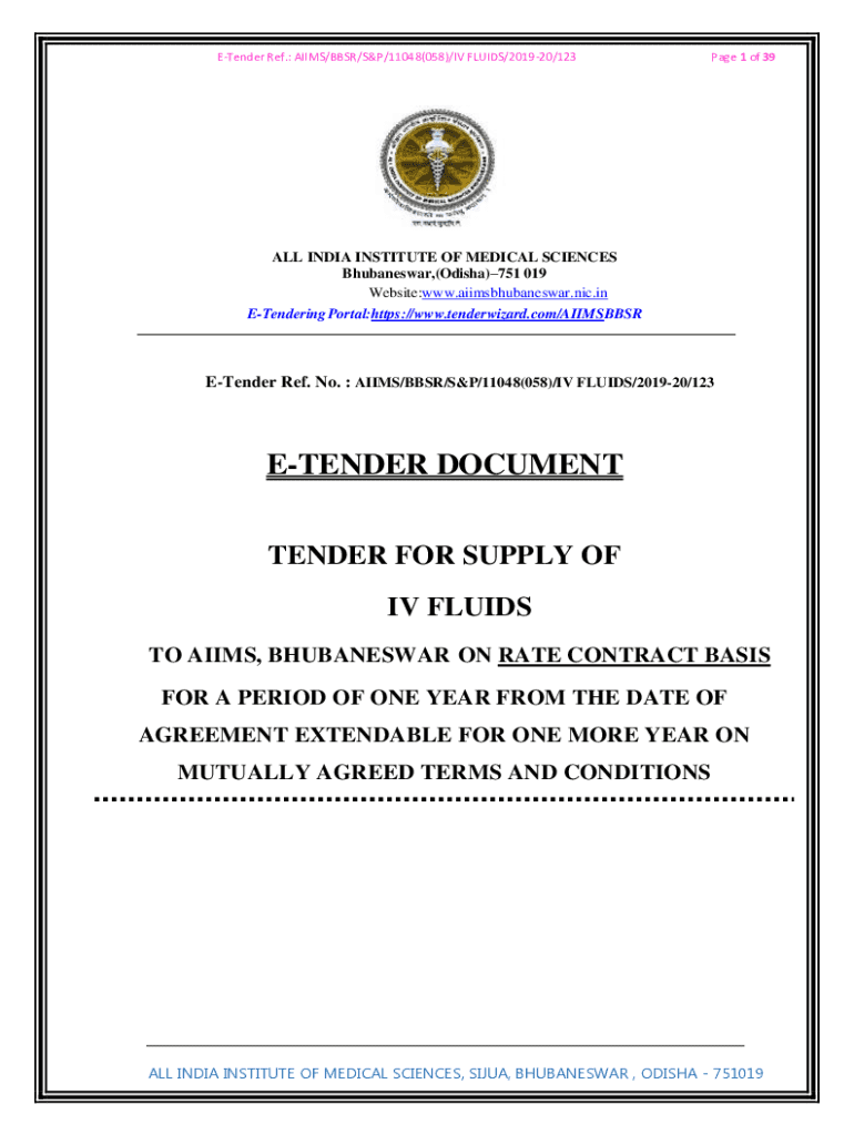 Fillable Online E-TENDER DOCUMENT - AIIMS Bhubaneswar Fax Email Print ...