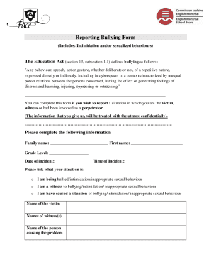 Fillable Online Reporting Bullying Form Fax Email Print - pdfFiller