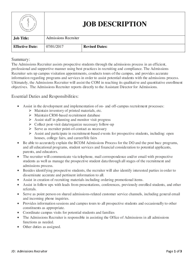 Fillable Online Admissions Recruiter Fax Email Print - pdfFiller