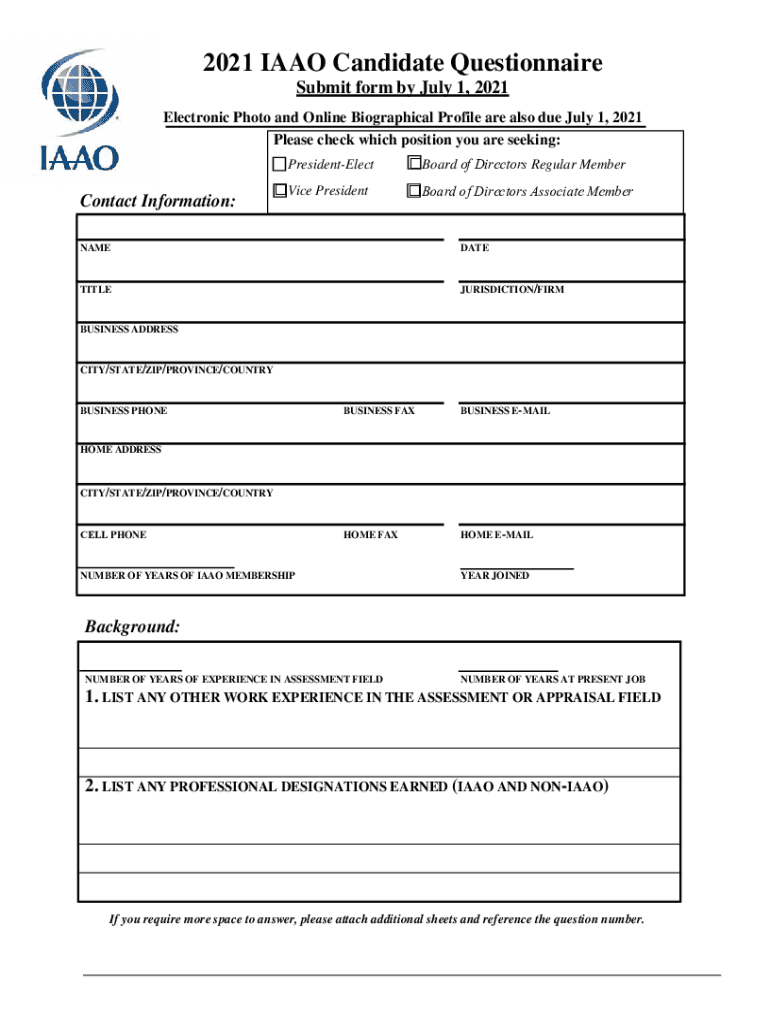 Fillable Online Candidate Forms - IAAO Fax Email Print - pdfFiller