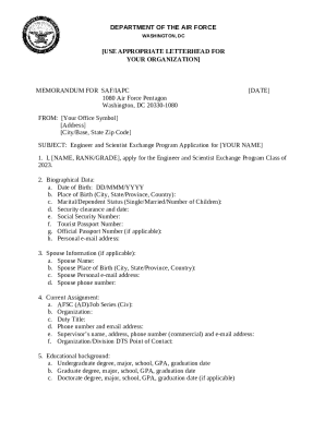 Application Template (Word) - SAF/IA Doc Template | pdfFiller