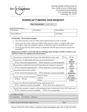 Fillable Online HANDICAP PARKING SIGN REQUEST Fax Email Print - pdfFiller