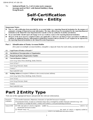 Self-Certification Entity Part 1 Doc Template | pdfFiller