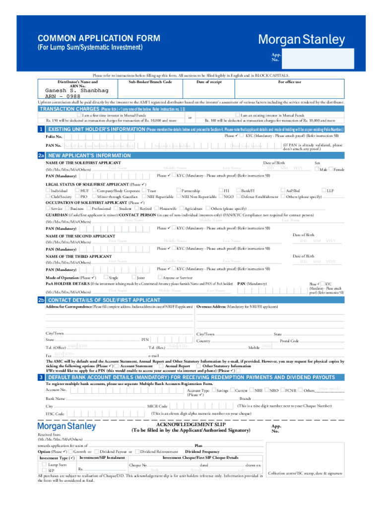 Fillable Online Common Application Form - Aditya Birla Sun Life Mutual Fund Fax Email Print ...